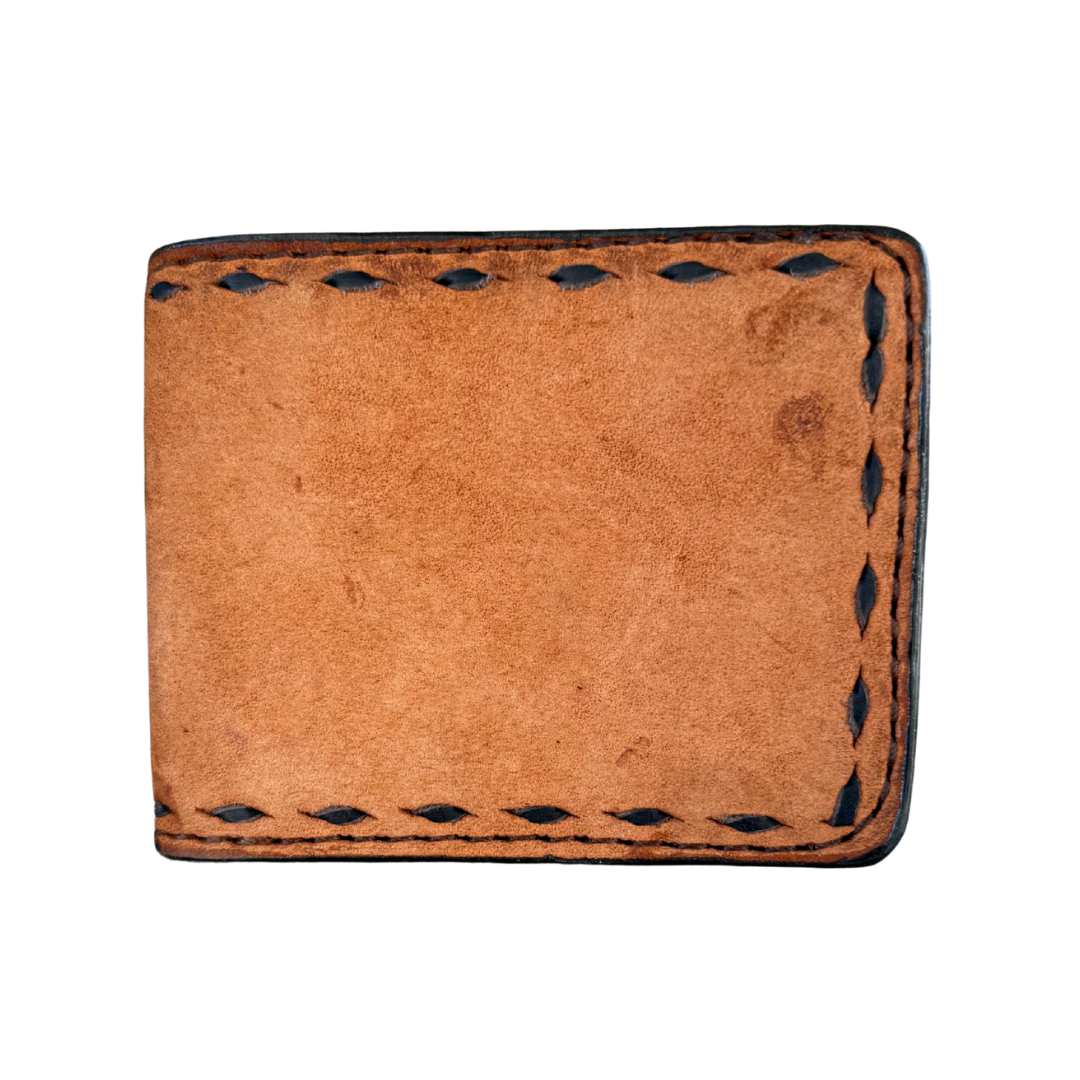 Bi-fold wallet rough out toast leather with buckstitch – Alamo Saddlery