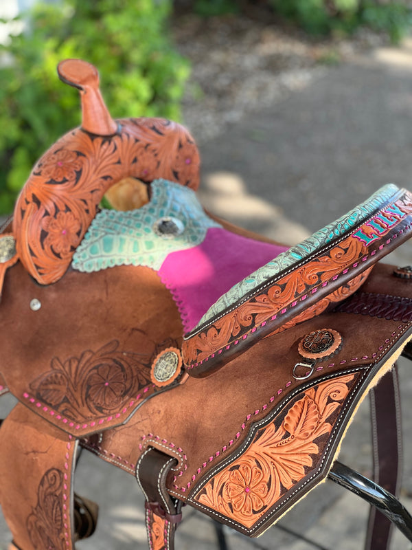 Pink & Turquoise Gator Daisy Barrel – Alamo Saddlery